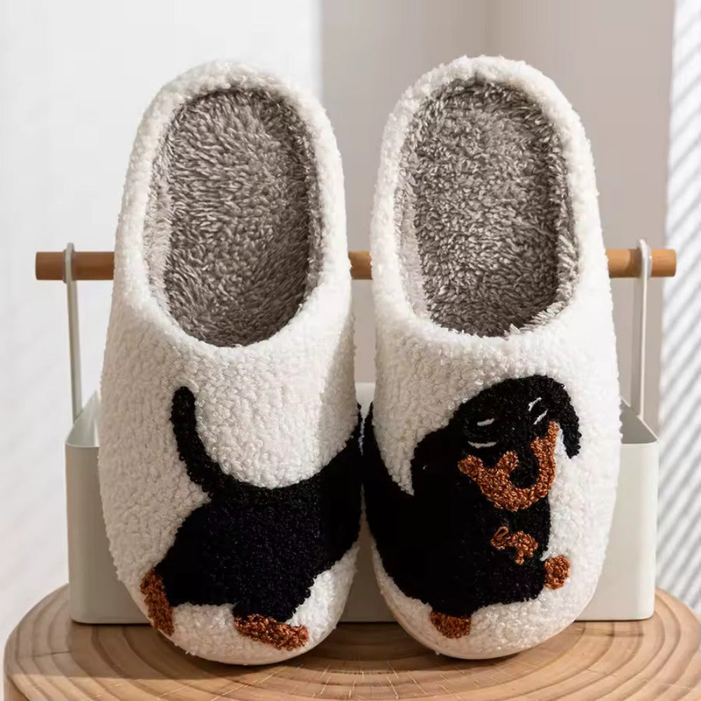 Sausage Dog Slippers – Cute Kawaii Dachshund Fluffy Slippers – Mochi Mart
